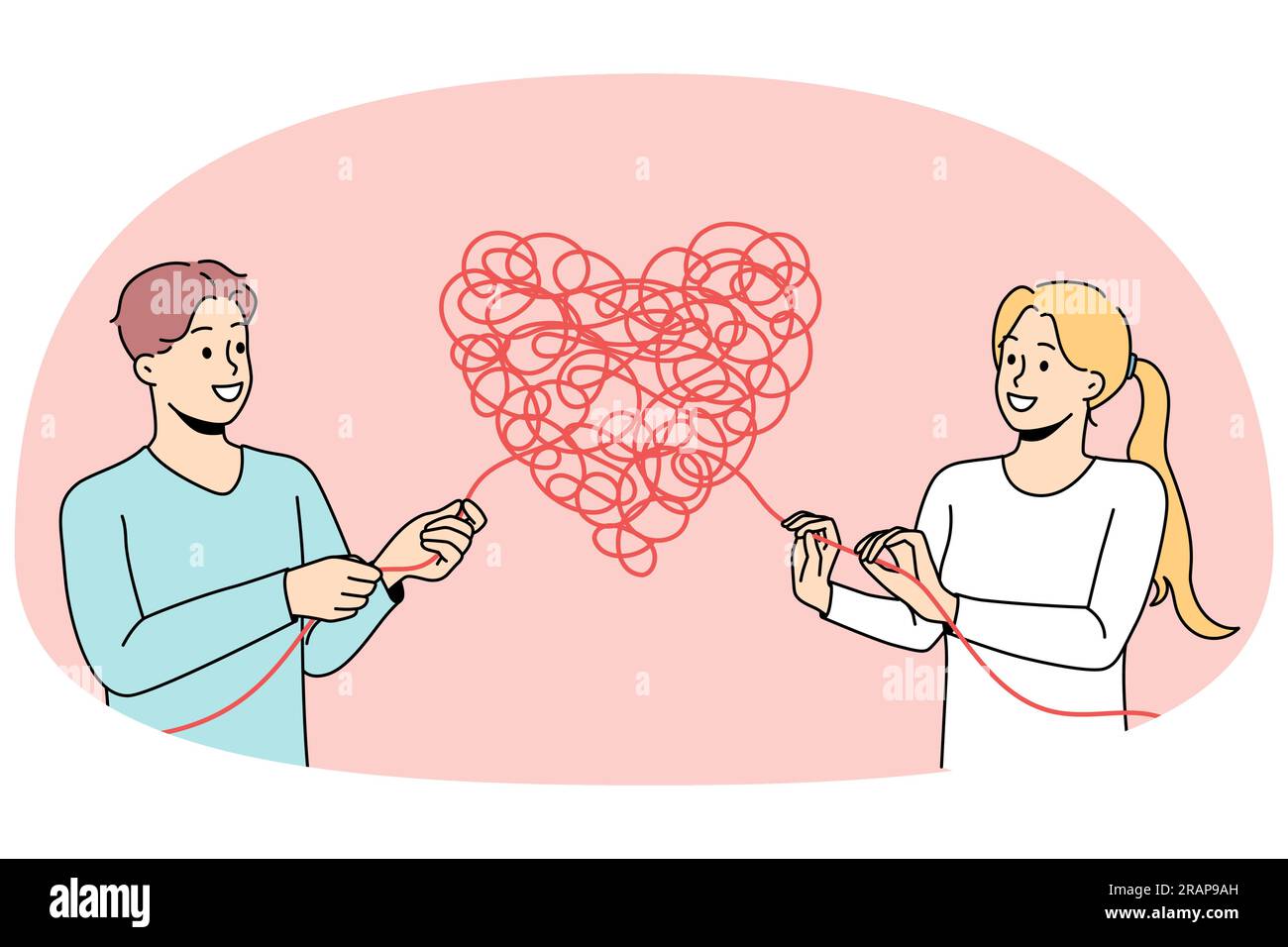 Man and woman untangle heart solve relationship problem. Couple find ...