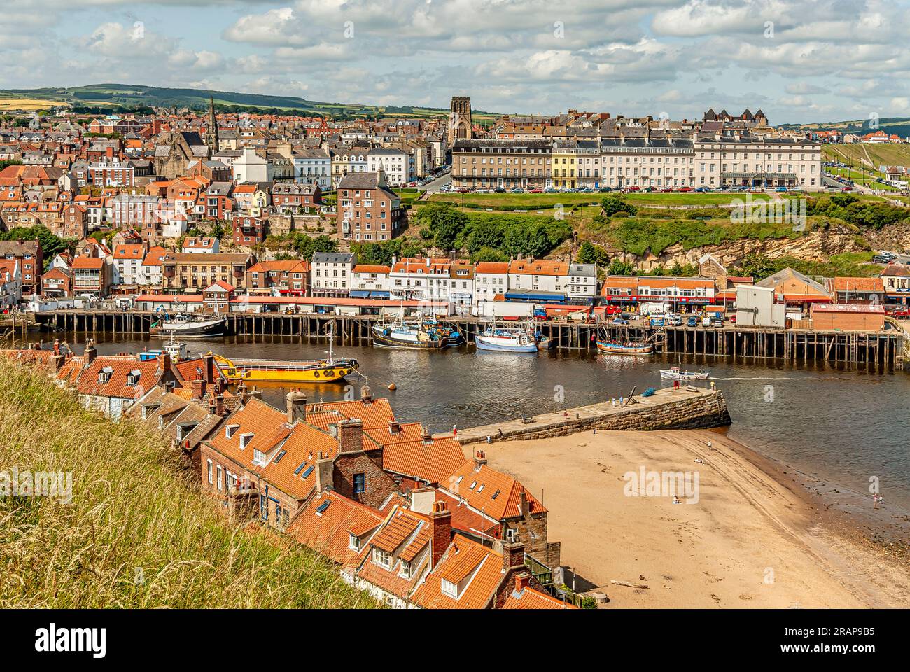 Harbour entrance at the old town of Whitby Harbour, Yorkshire, England ...