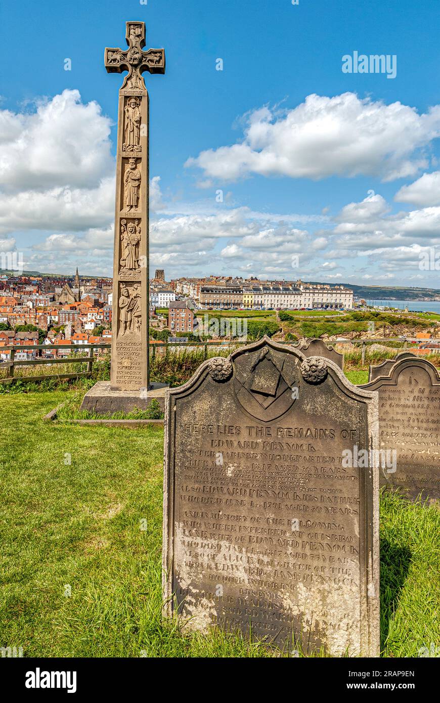 Celtic Cross at the Graveyard of Whitby Abbey. Whitby, North Yorkshire ...