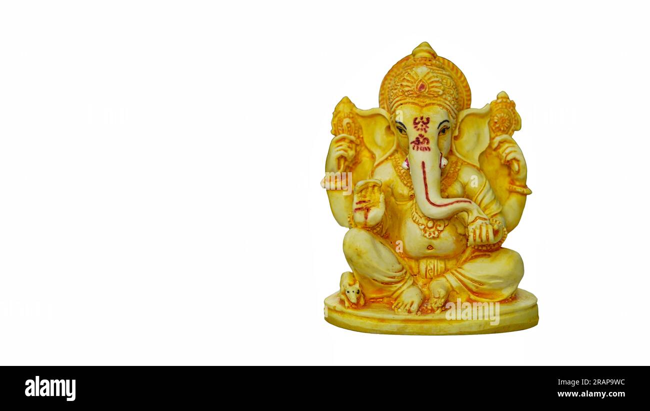 Statue of Hindu god Ganesha on white background. Colorful statue of ...