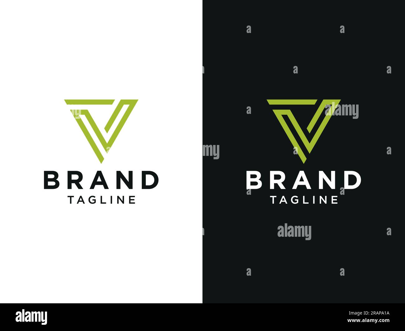 Abstract Initial Letter V Logo. Green Geometric Shape isolated on Double Background. Usable for ...