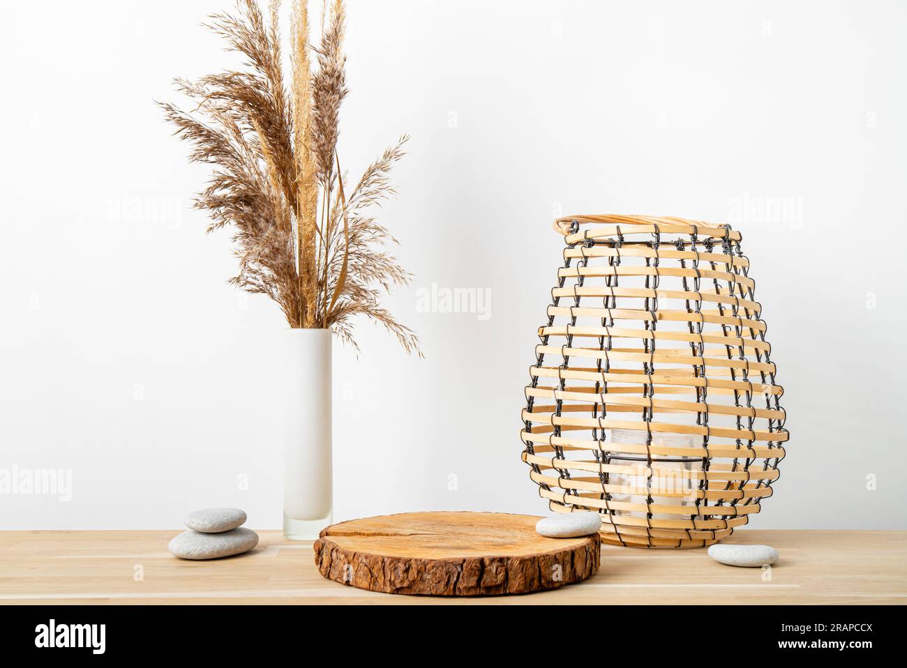 Minimal natural wood home decor with pine wood disc pedestal with bark ...