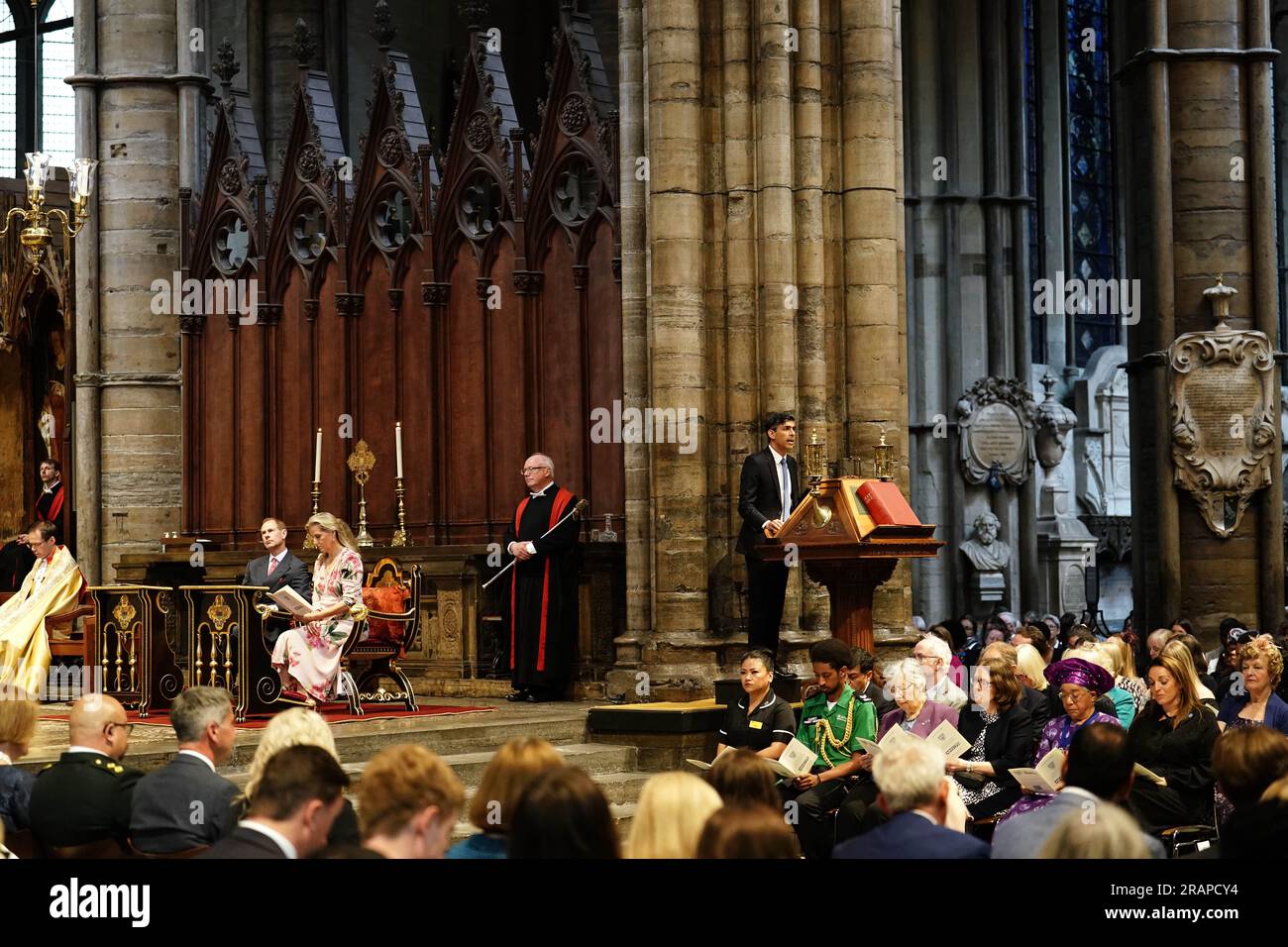 Prime Minister Rishi Sunak speaking at the NHS anniversary ceremony at ...