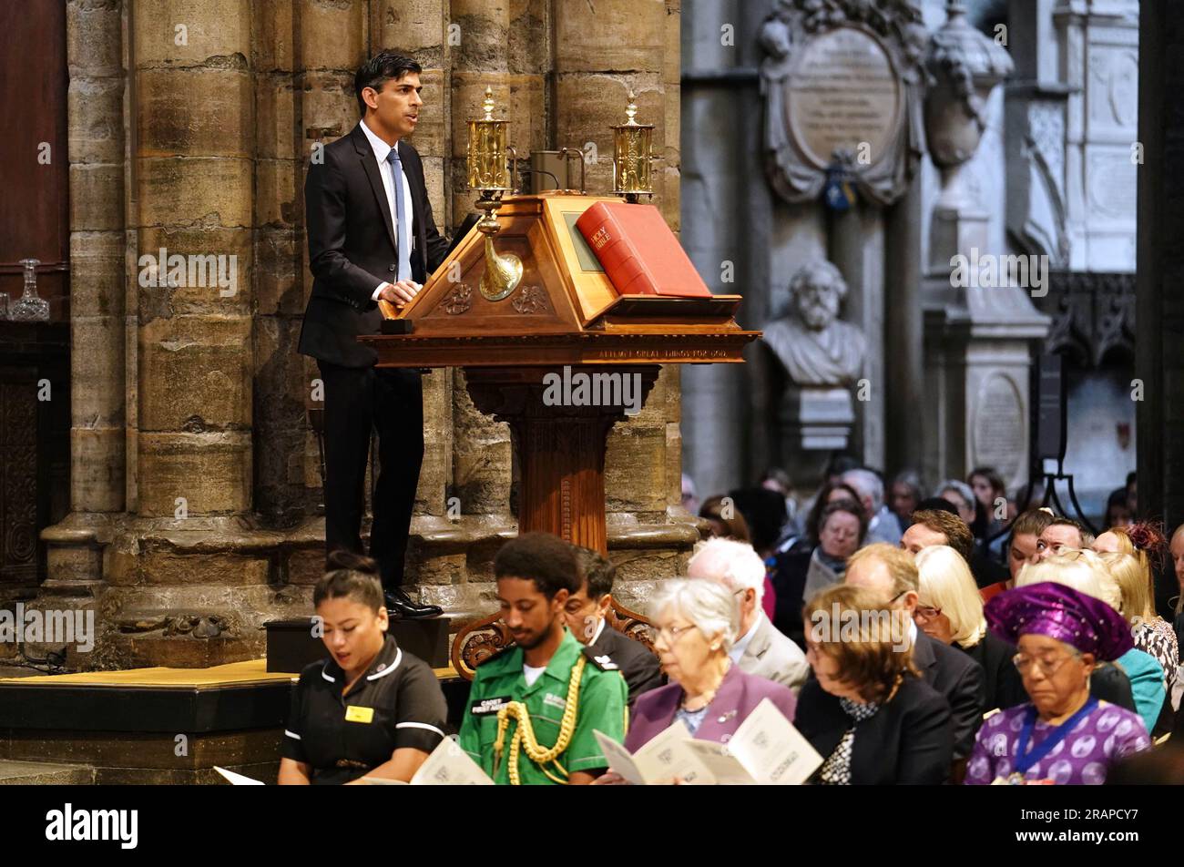 Prime Minister Rishi Sunak speaking at the NHS anniversary ceremony at ...