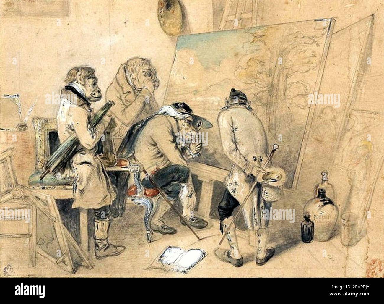Experts in the Painter's Atelier (Ape-men Examining a Painting) 1837 by ...