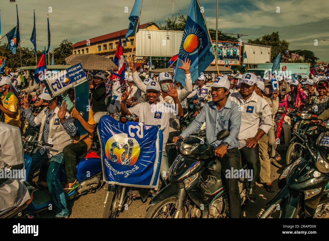 Sam Rainsy supporters block the streets of Phnom Penh during a ...