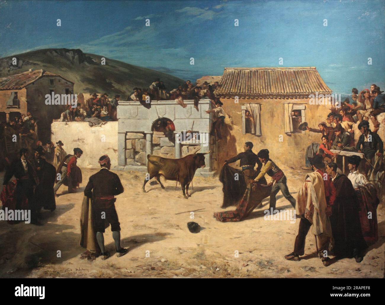 Running of the bulls In Spain 1850 by Alfred Dehodencq Stock Photo - Alamy