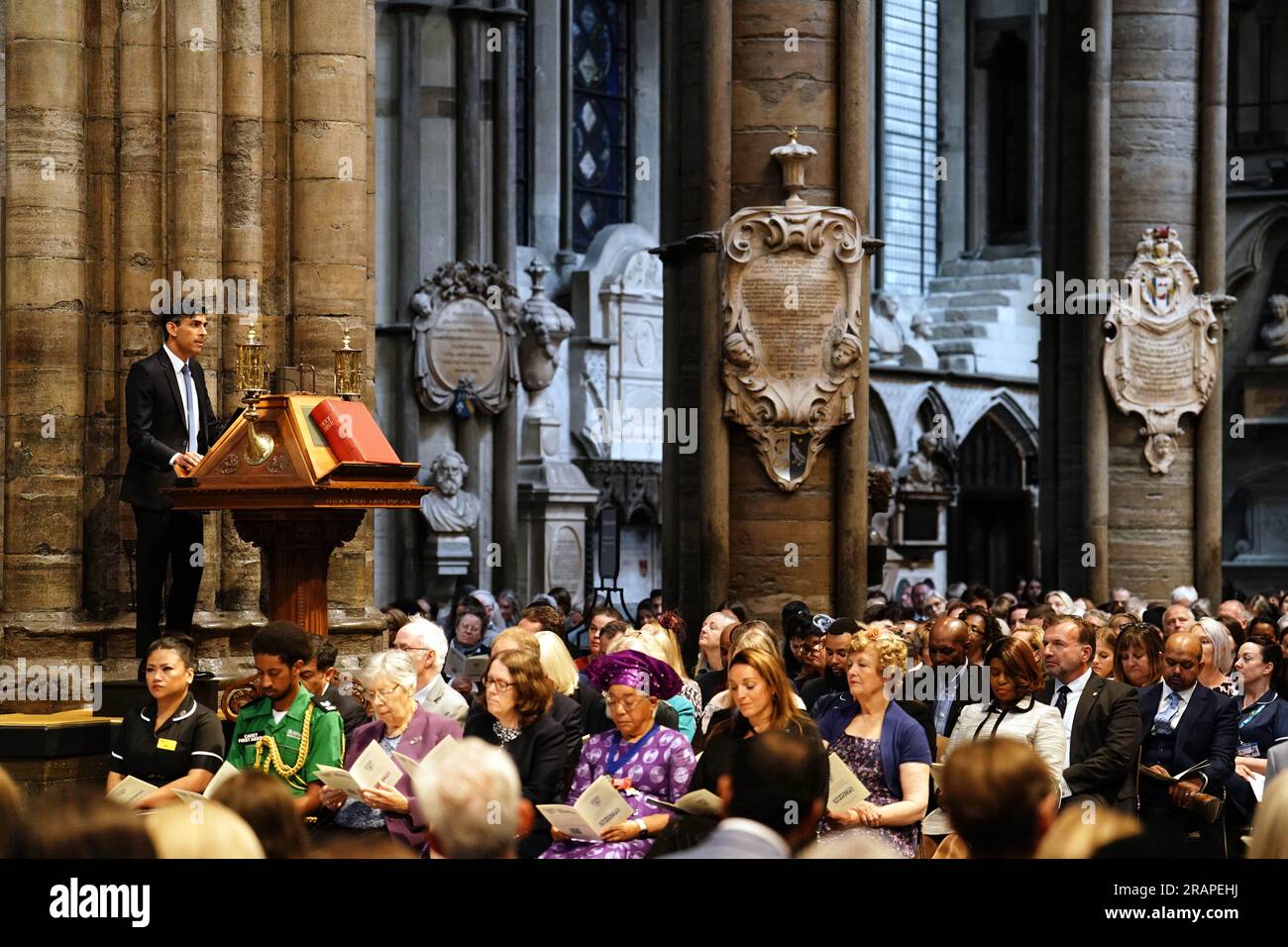 Prime Minister Rishi Sunak speaking at the NHS anniversary ceremony at ...