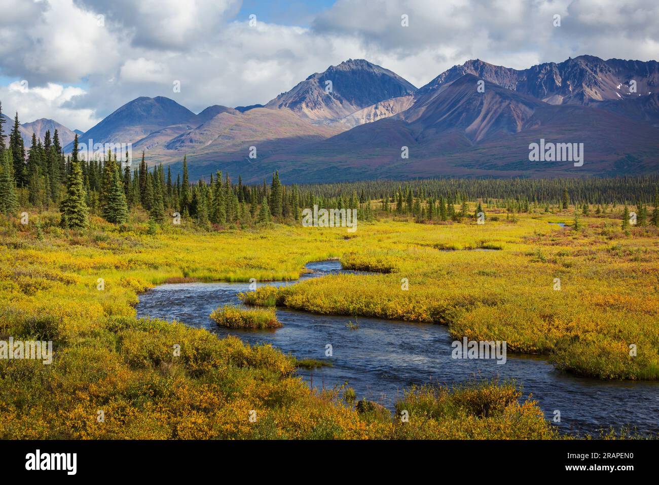 Picturesque Mountains of Alaska in summer. Snow covered massifs ...
