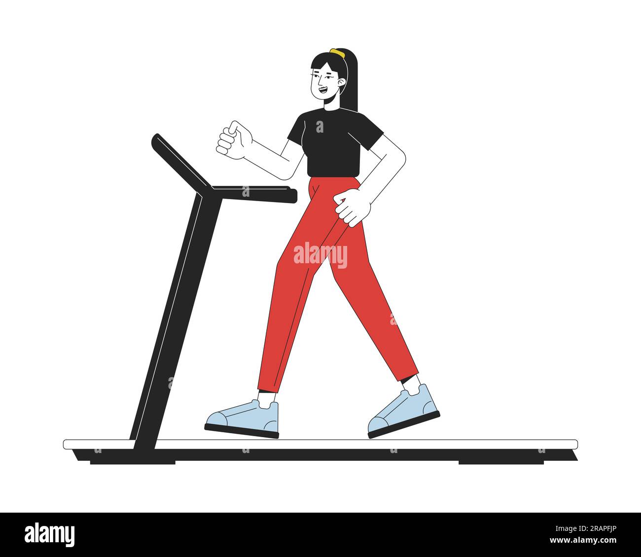 Girl run on treadmill flat line color vector character Stock Vector ...