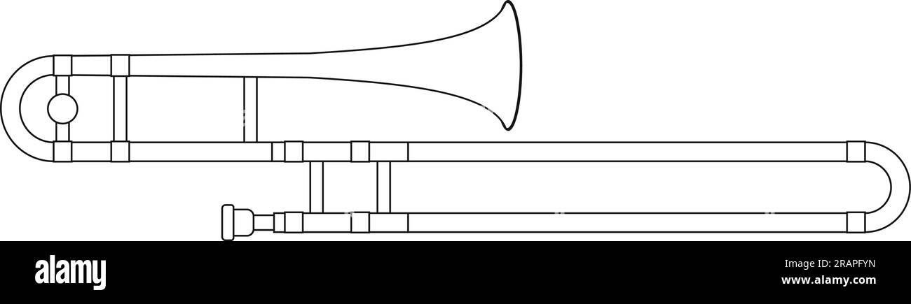 Easy coloring cartoon vector illustration of a trombone isolated on ...
