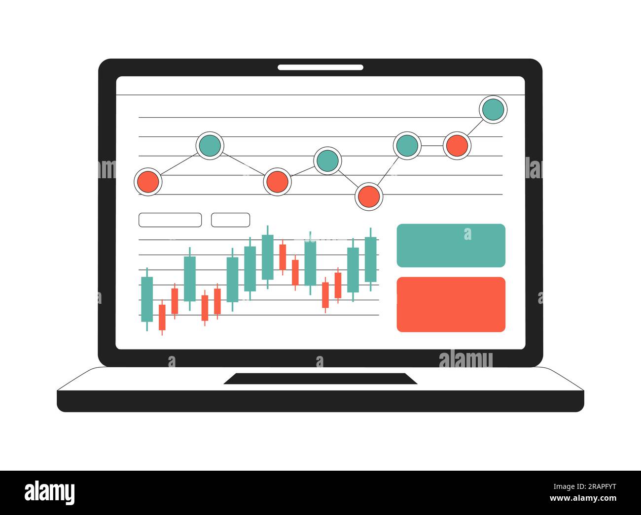 Laptop screen with diagram and charts monochrome flat vector object ...