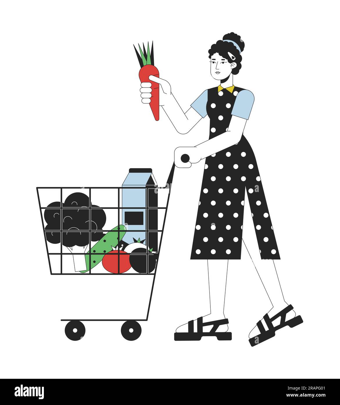 Busy woman go shopping flat line color vector character Stock Vector ...
