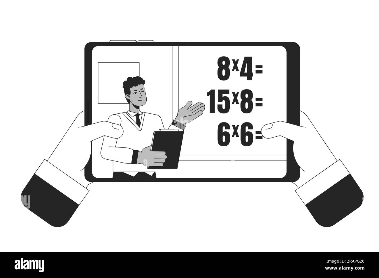 Online lesson on tablet bw concept vector spot illustration Stock ...