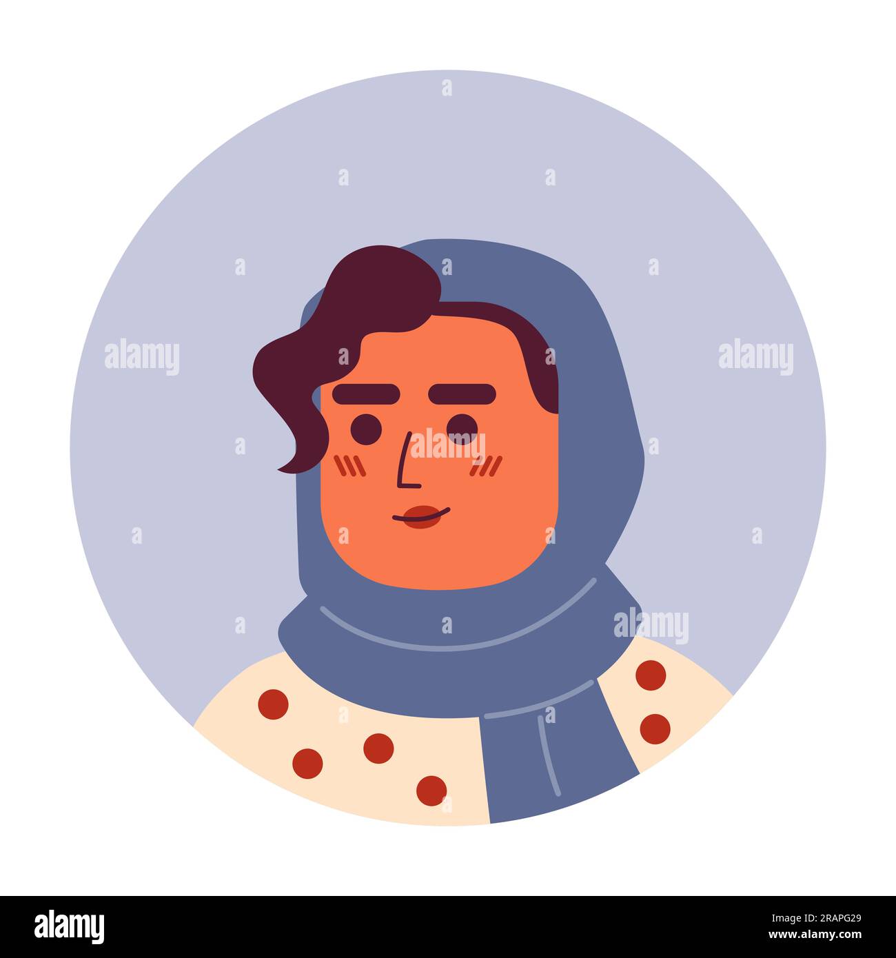 Pretty woman in hijab with curly bangs semi flat vector character head ...