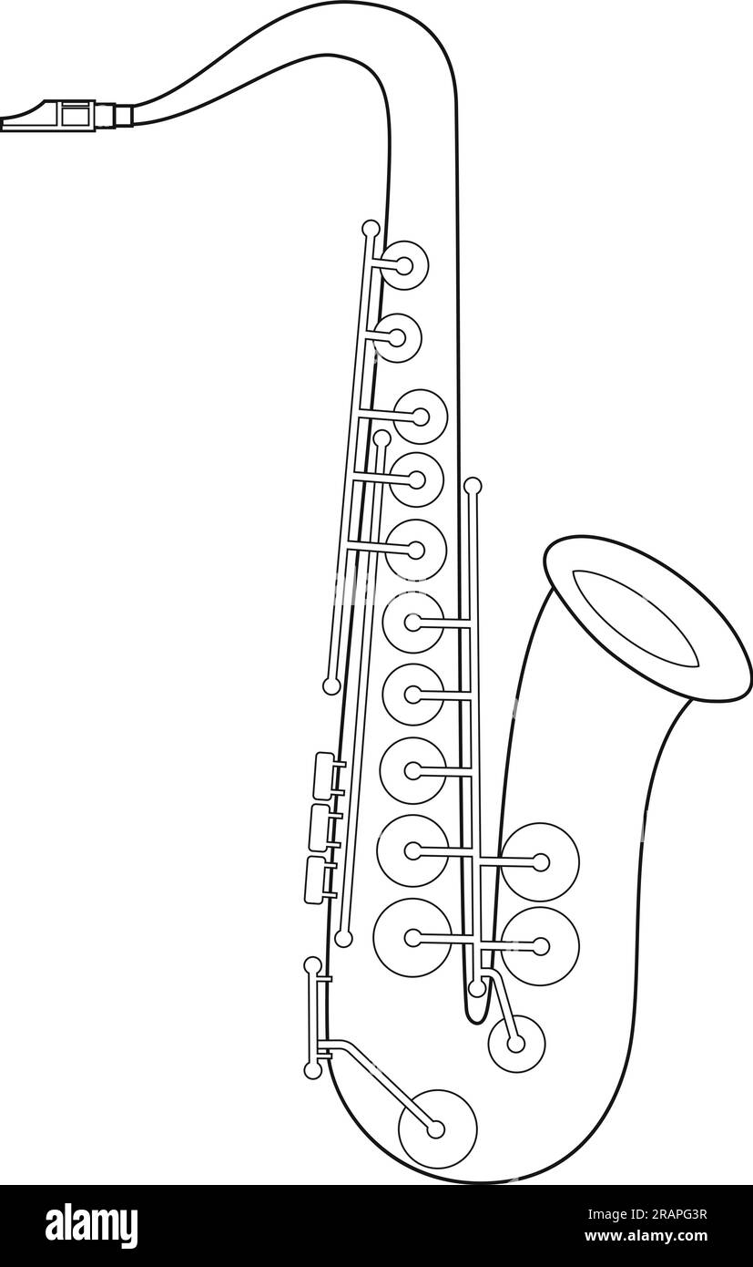 Easy coloring cartoon vector illustration of a saxophone isolated on ...