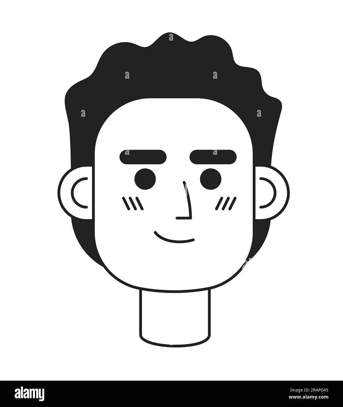 Happy Curly Haired Man Monochrome Flat Linear Character Head Stock