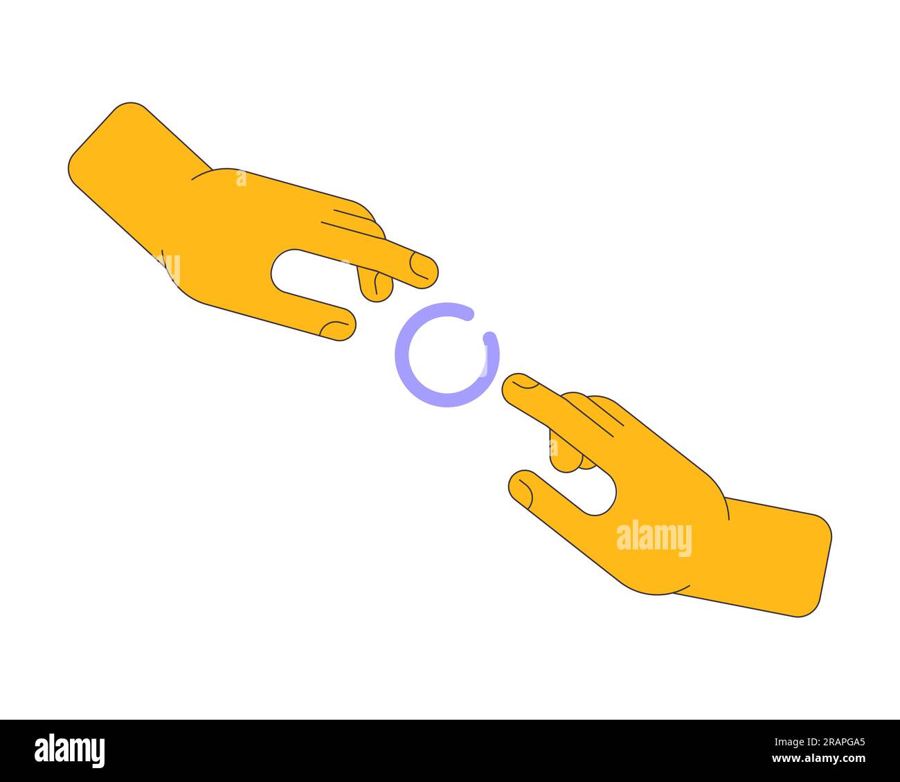 Hands reaching towards each other loading spinner flat design Stock ...