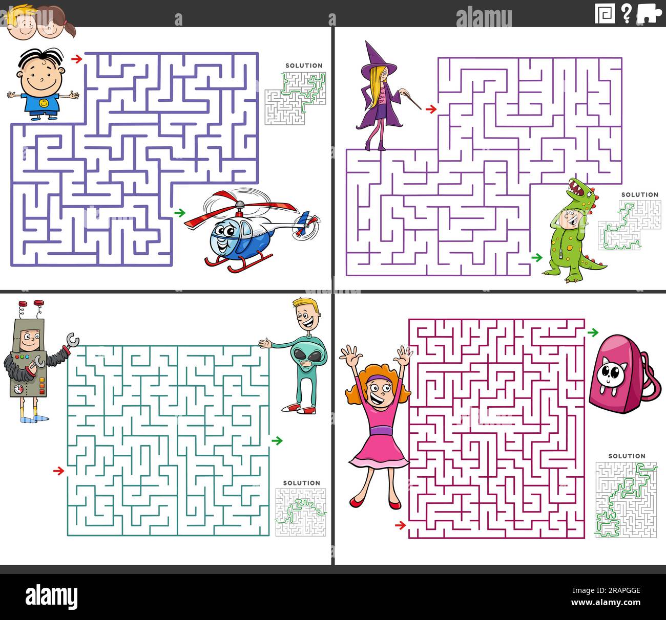 Cartoon illustration of educational maze puzzle games set with children ...