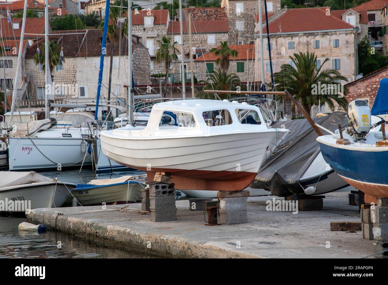Milna village and harbour on the west coast of Brac Island Croatia in ...