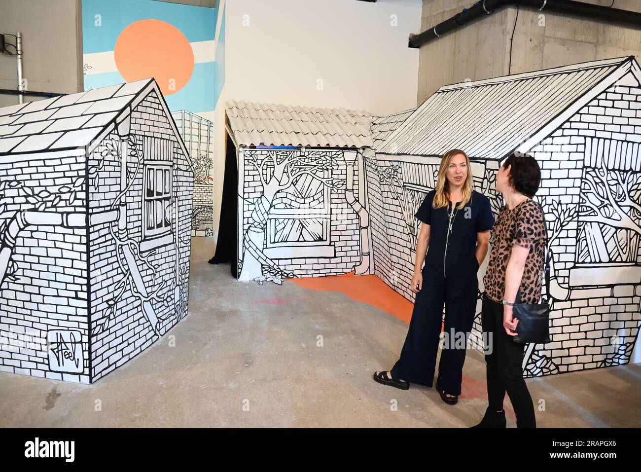 Key features of the installation include Peel’s trademark murals ...