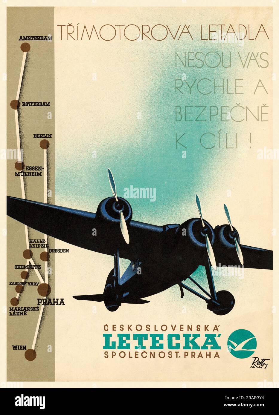 Trimotorova Letadla. Ceskoslovenska Letecka Spolecnost, Praha by Rotter ...