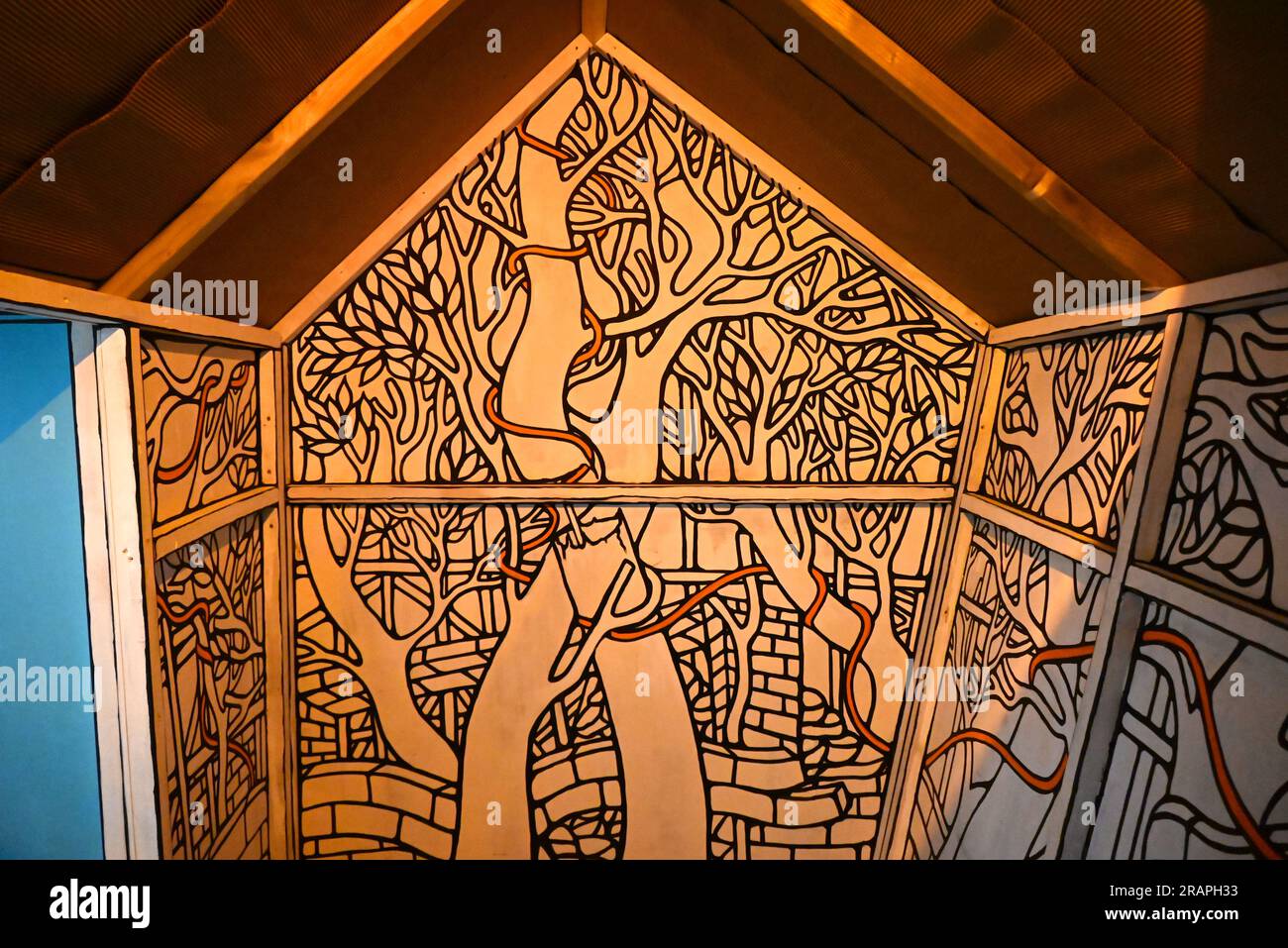 Key features of the installation include Peel’s trademark murals ...