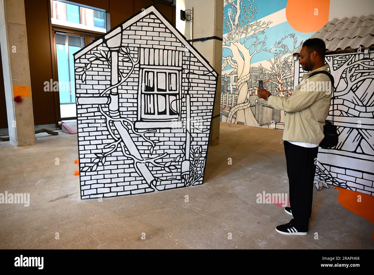 Key features of the installation include Peel’s trademark murals ...