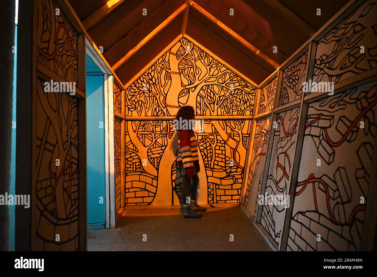 Key features of the installation include Peel’s trademark murals ...