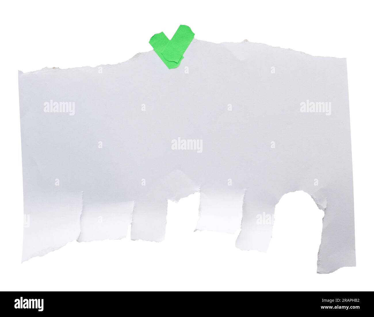 White sheet with tear-off edges for writing an ad on a white background ...