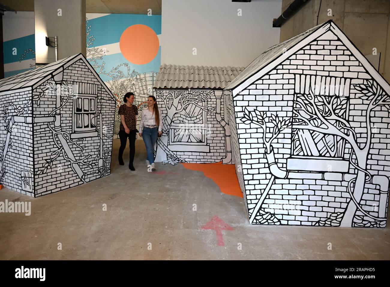 Key features of the installation include Peel’s trademark murals ...