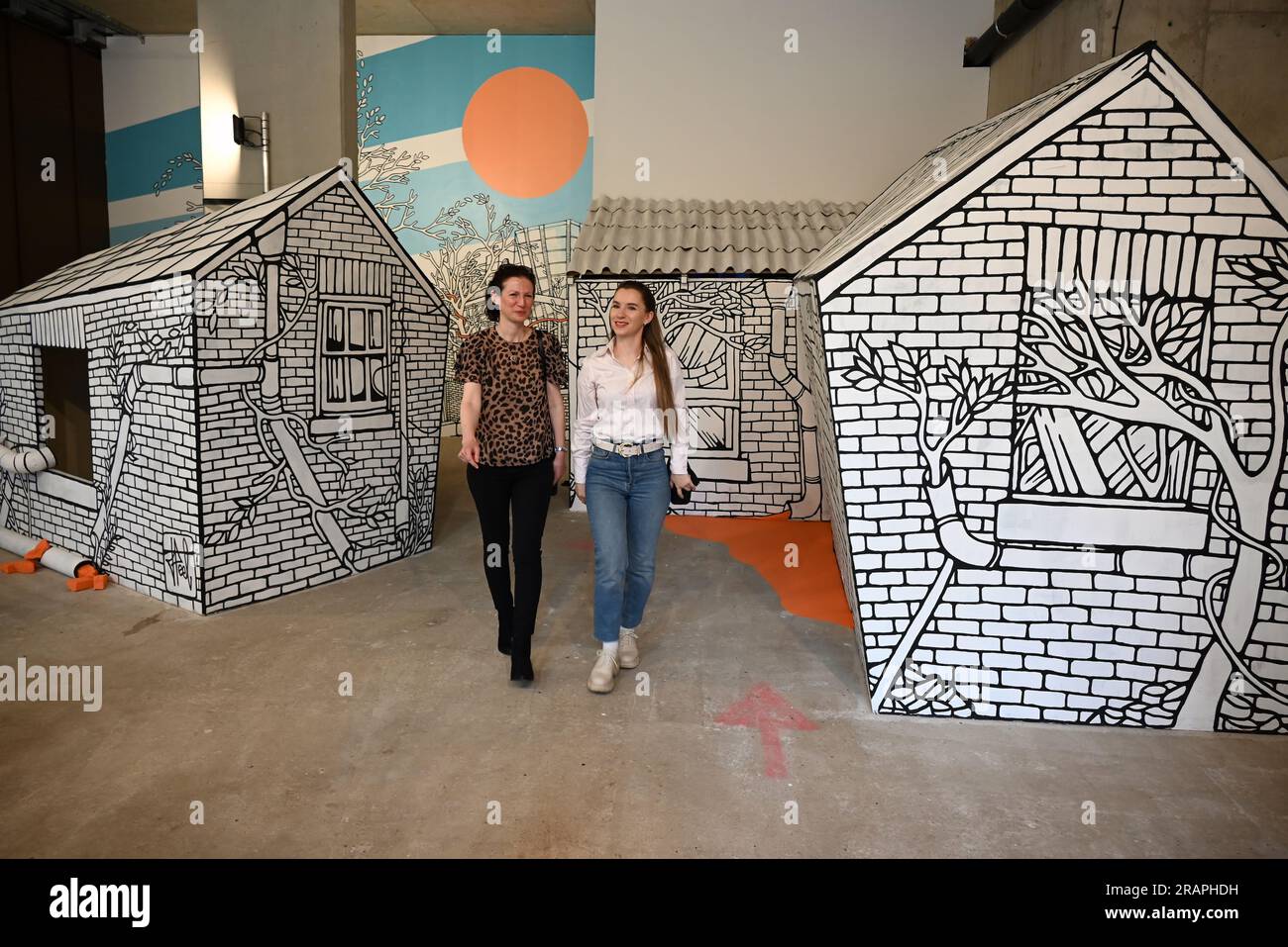 Key features of the installation include Peel’s trademark murals ...