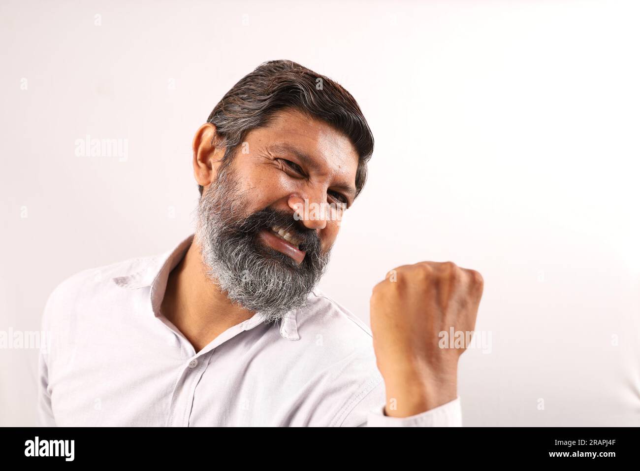 Portrait of Indian bearded man wearing shirt. Funky expressions ...