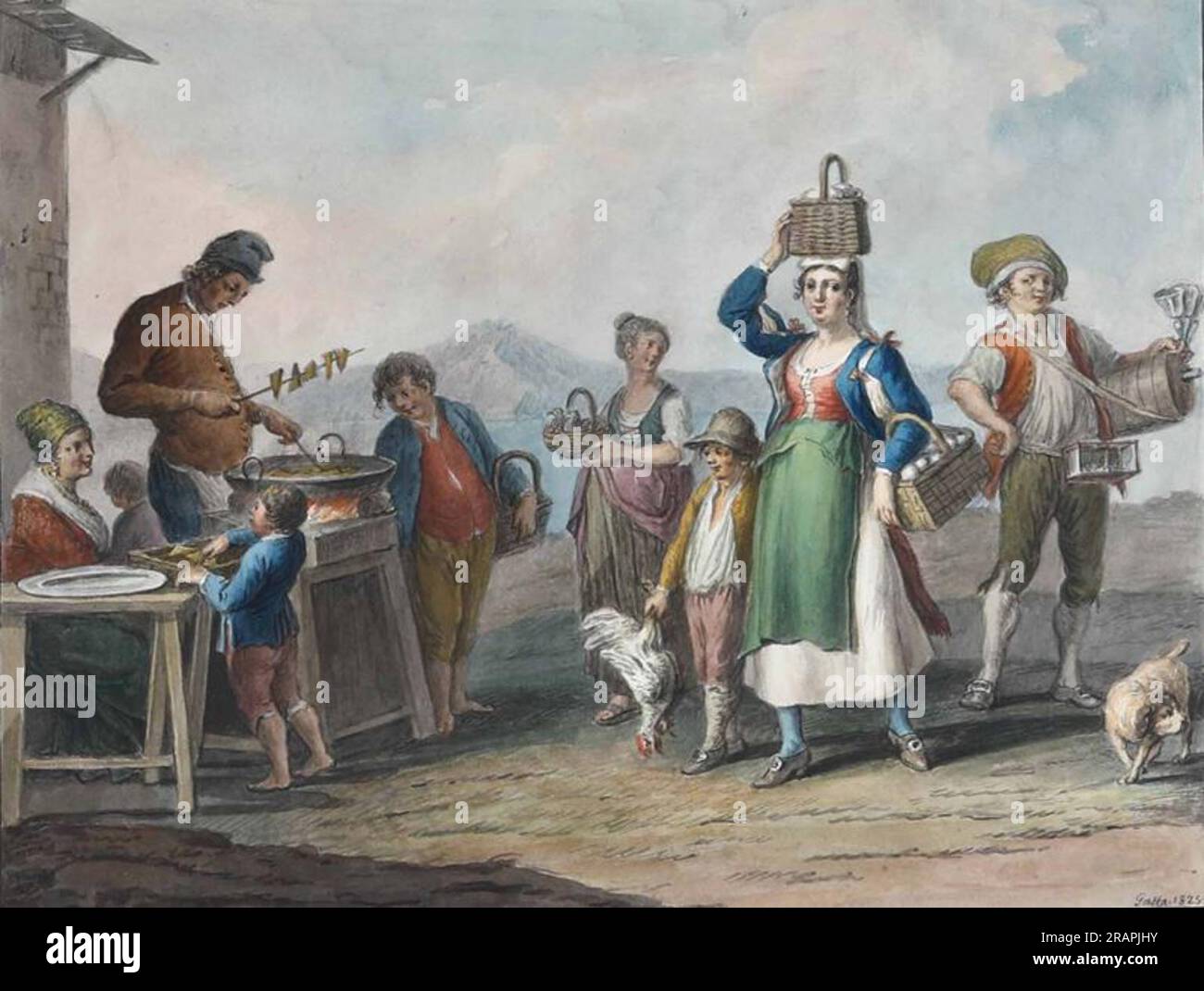 Donuts fryer, egg seller and the itinerant water seller 1823 by Saverio ...