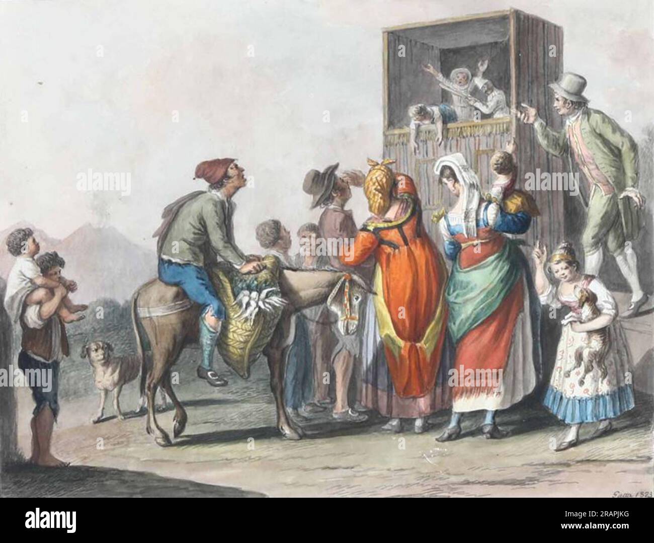 The scene of Pulcinella 1823 by Saverio della Gatta Stock Photo - Alamy