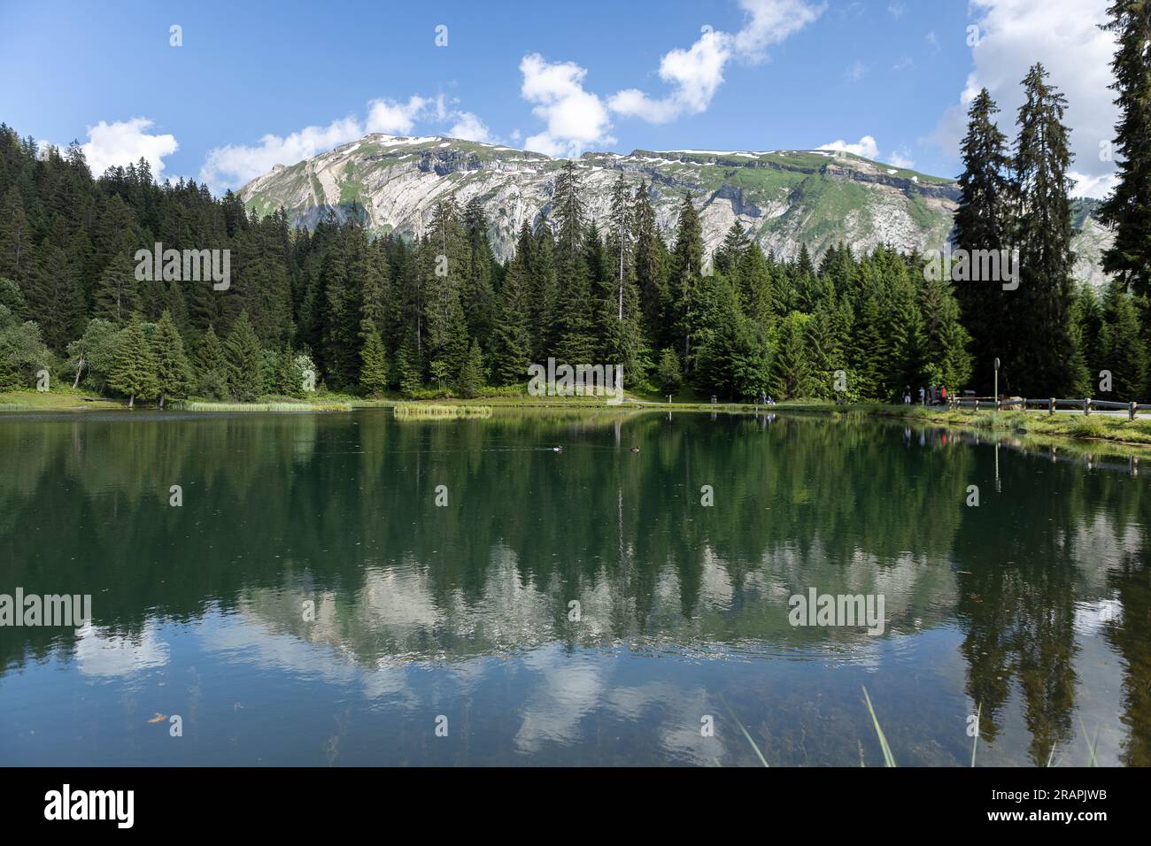 Wide panorama of Gold miners lake or Lac des Mines d'Or with still ...