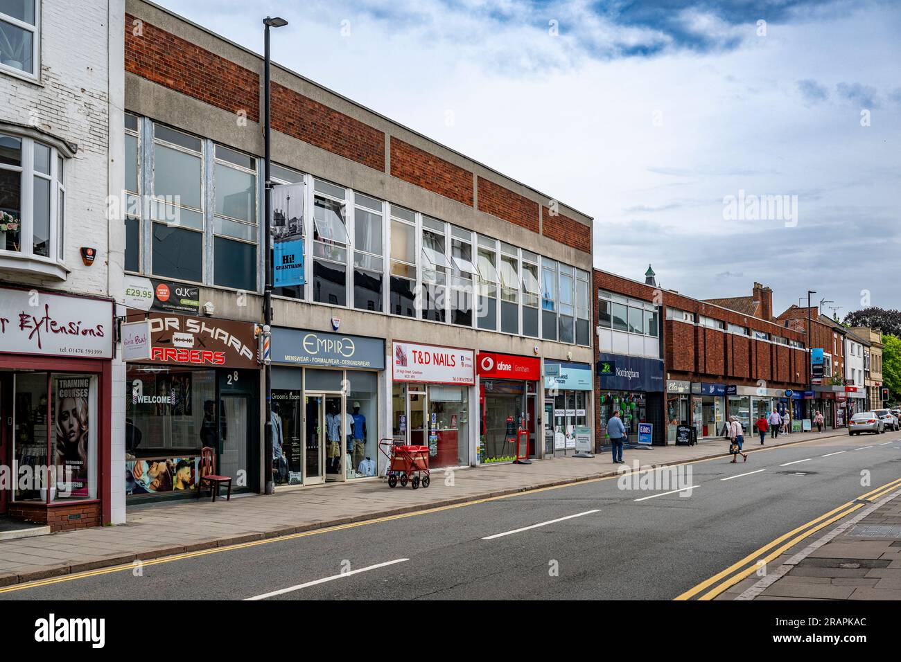 The High Street, Grantham Lincolnshire UK on a summer afternoon Stock ...