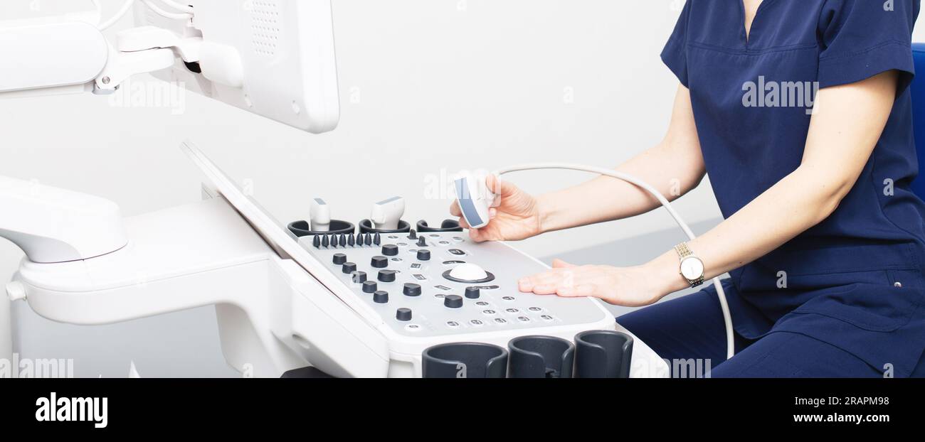 Female doctor woman in uniform sitting in office in a hospital with ...