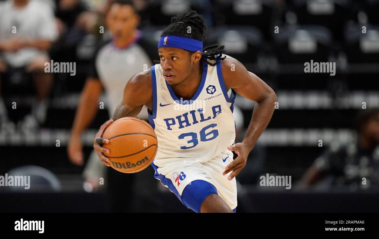 Philadelphia 76ers guard DJ Steward (36) brings the ball up court in ...