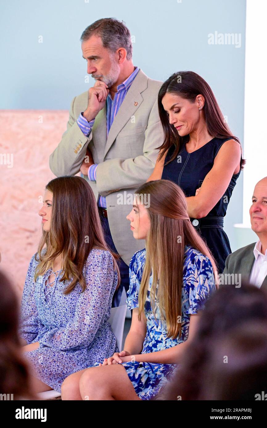 Girona, Spain, 05/07/2023, King Felipe VI and Queen Letizia with Crown Princess Leonor and ...