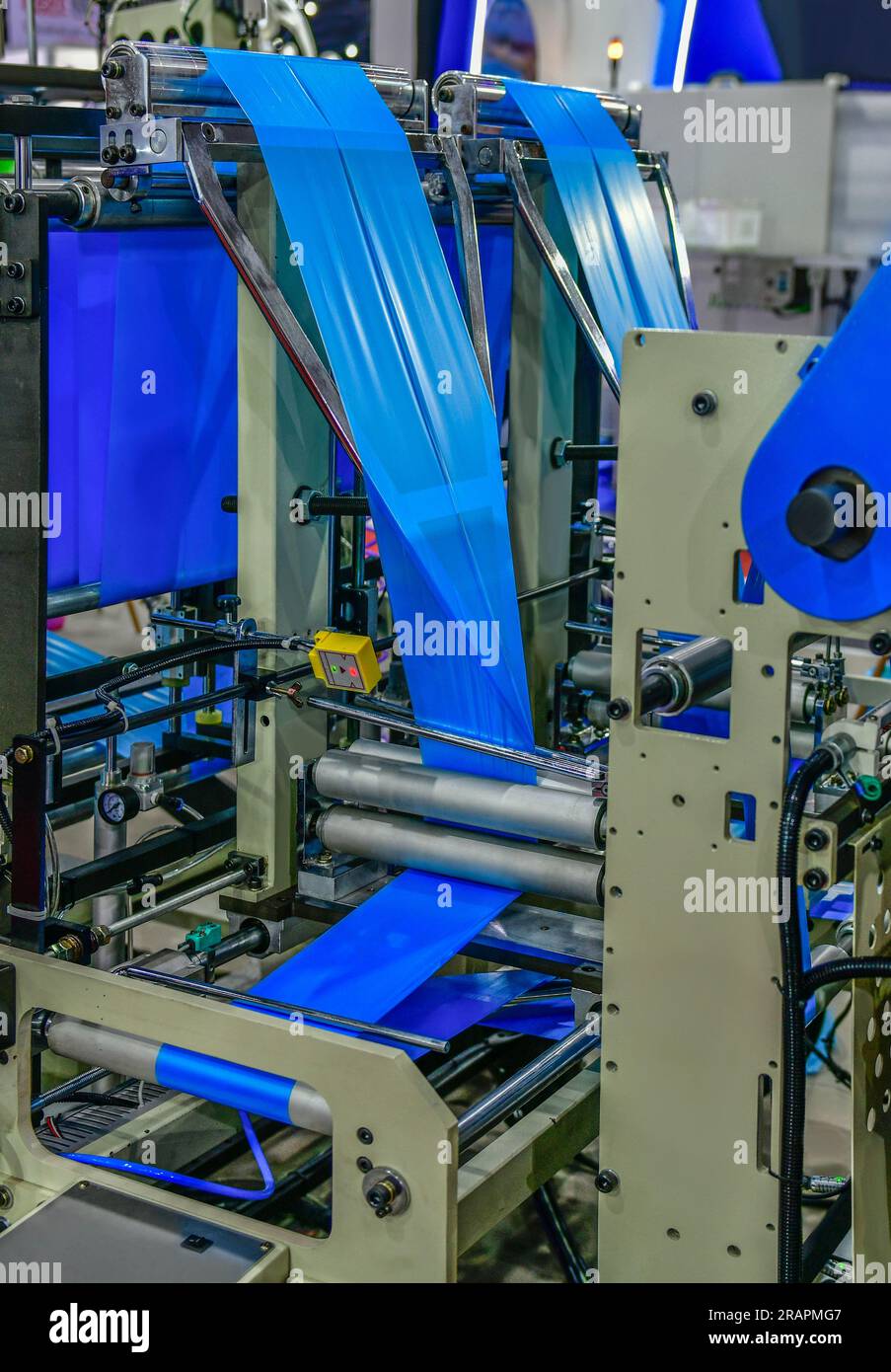 Automated production line blue Plastic bag Industrial in exhibition ...