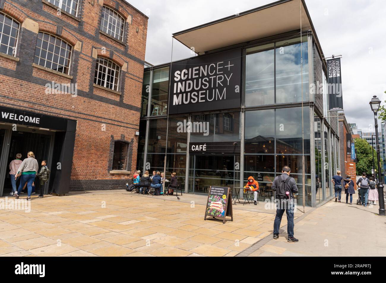 Entrance and cafe of the Science and Industry Museum in the city of ...