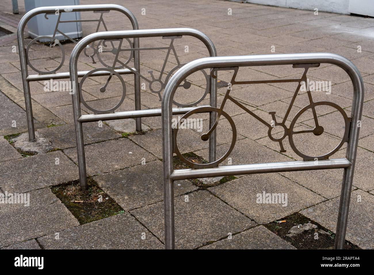 Street bicycle rack with cycle design. Urban sustainability in ...