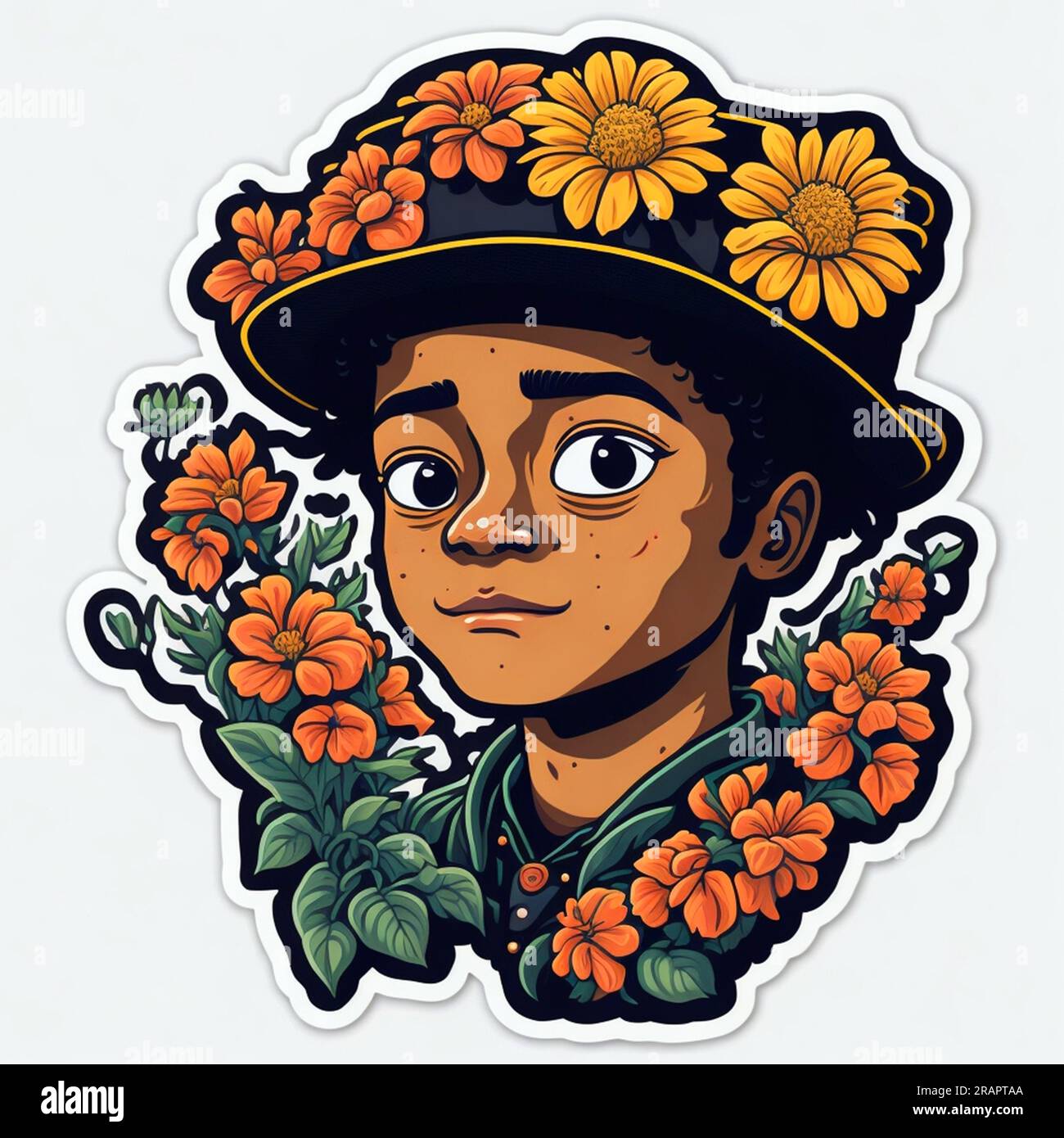 Sticker style illustration of Bruno Mars with flowers. Tattoo design ...