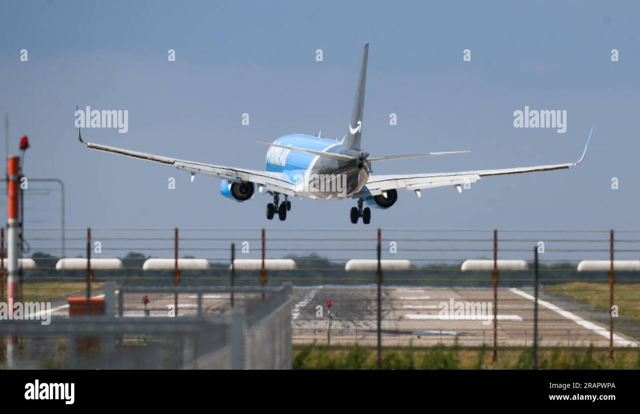 Hanover, Germany. 05th July, 2023. A Prime Air (Amazon) aircraft lands ...