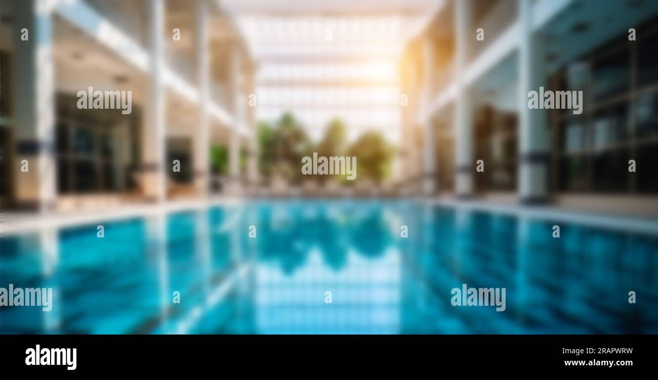 Beautiful blurred background of an indoor swimming pool in a luxury ...