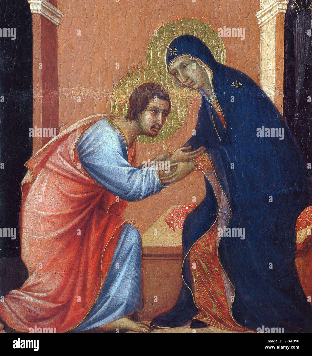The arrival of the apostles to the Virgin (Fragment) 1311 by Duccio Stock Photo - Alamy