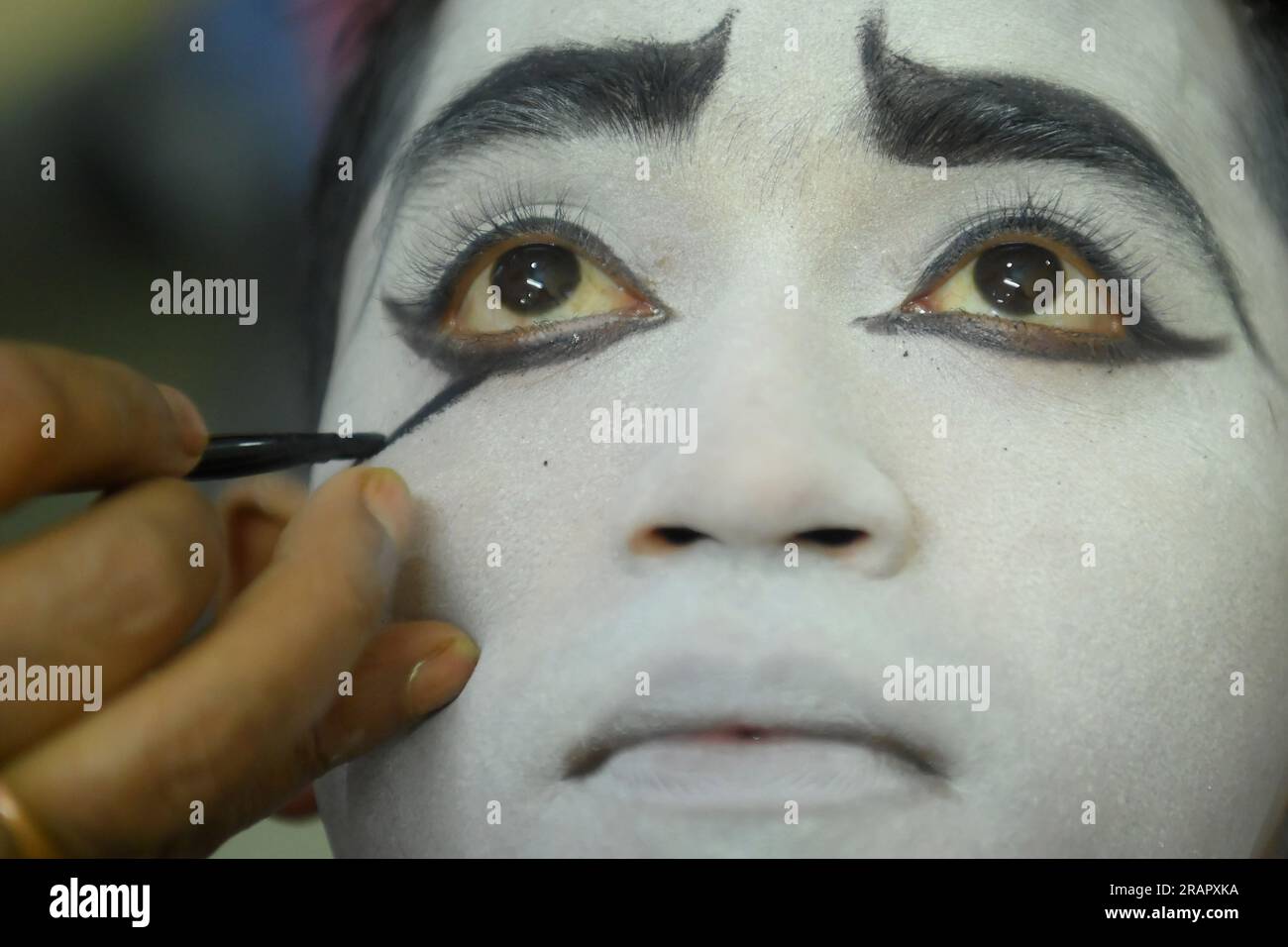 Mime artists from a mime group,"Sur-Pancham", are getting ready for a ...