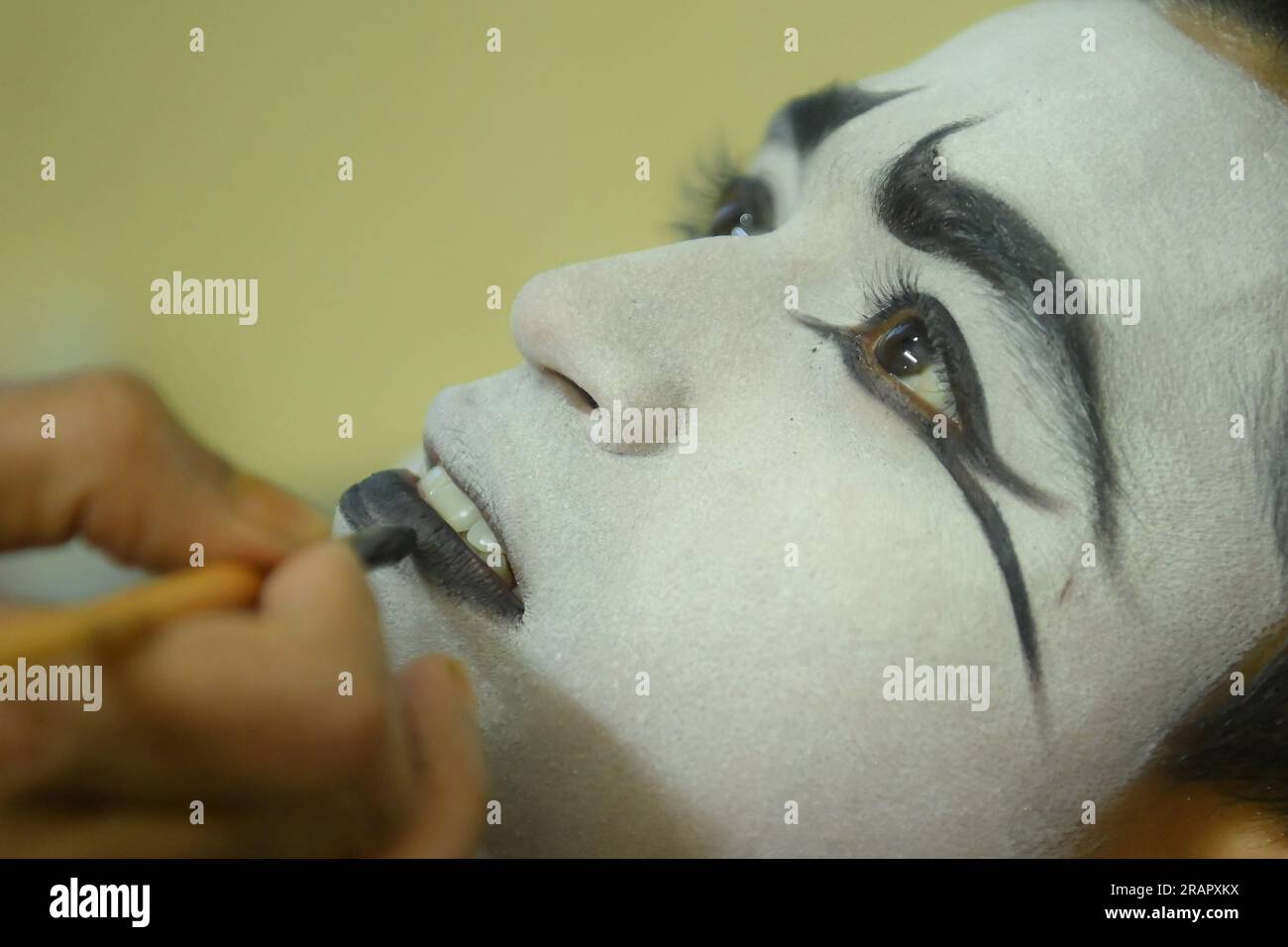 Mime artists from a mime group,"Sur-Pancham", are getting ready for a ...