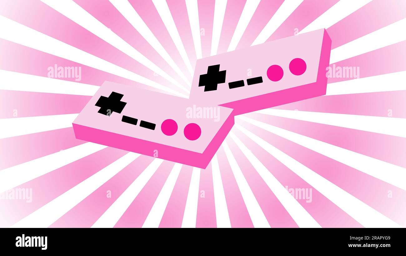 Two pink old retro antique vintage hipster joysticks manipulating ...